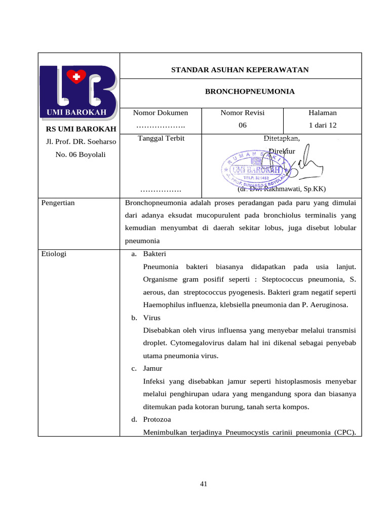 Standar Perawatan Bronchopneumonia | PDF