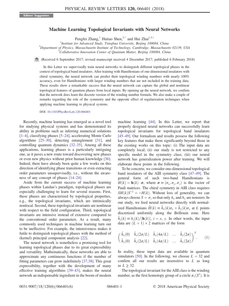 Machine Learning Topological Invariants with Neural Networks | PDF | Artificial Neural Network ...