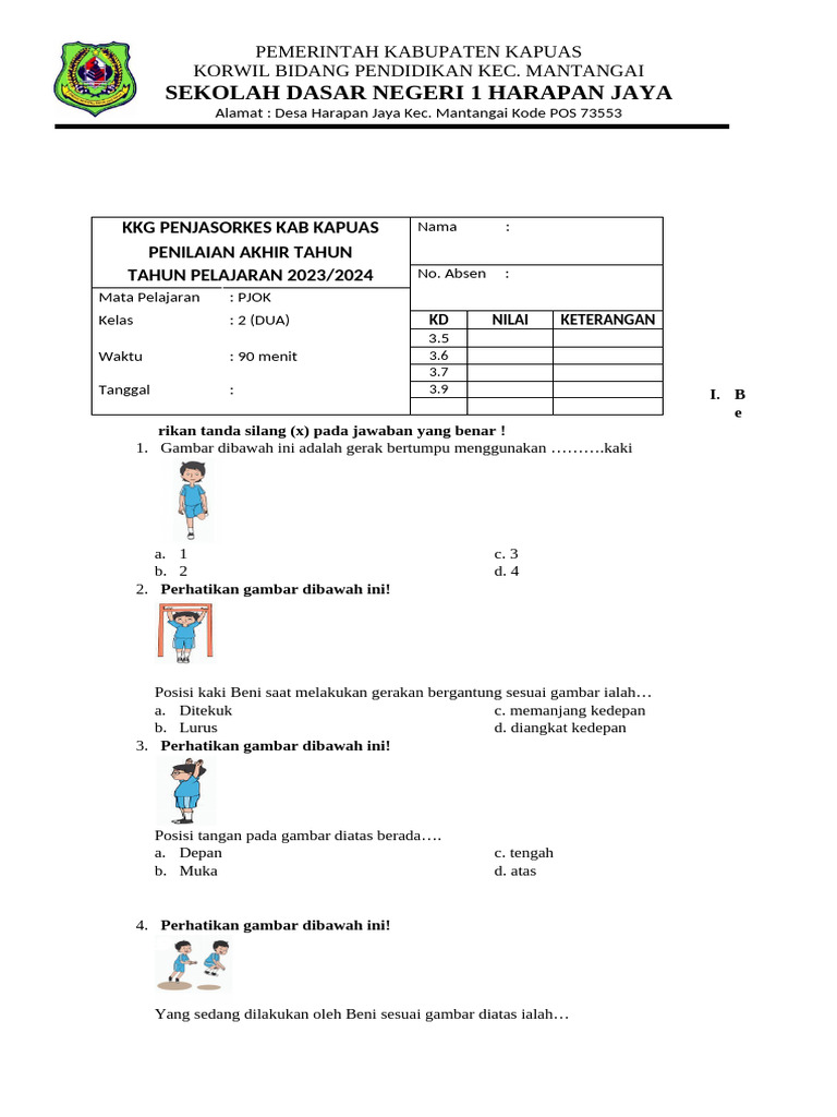 Soal Pjok Kelas 2 SDN 1 Harapan Jaya | PDF
