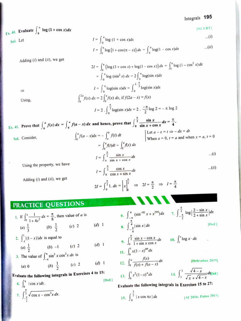 Integrals 12th | PDF