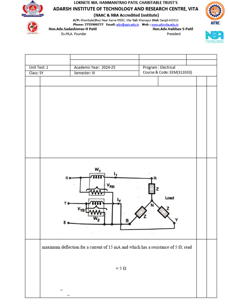 EEM UT 1 Model Answer | PDF | Calibration | Inductor