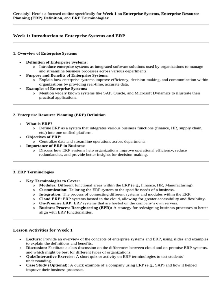 LESSON OUTLINE | PDF | Enterprise Resource Planning | Business Process