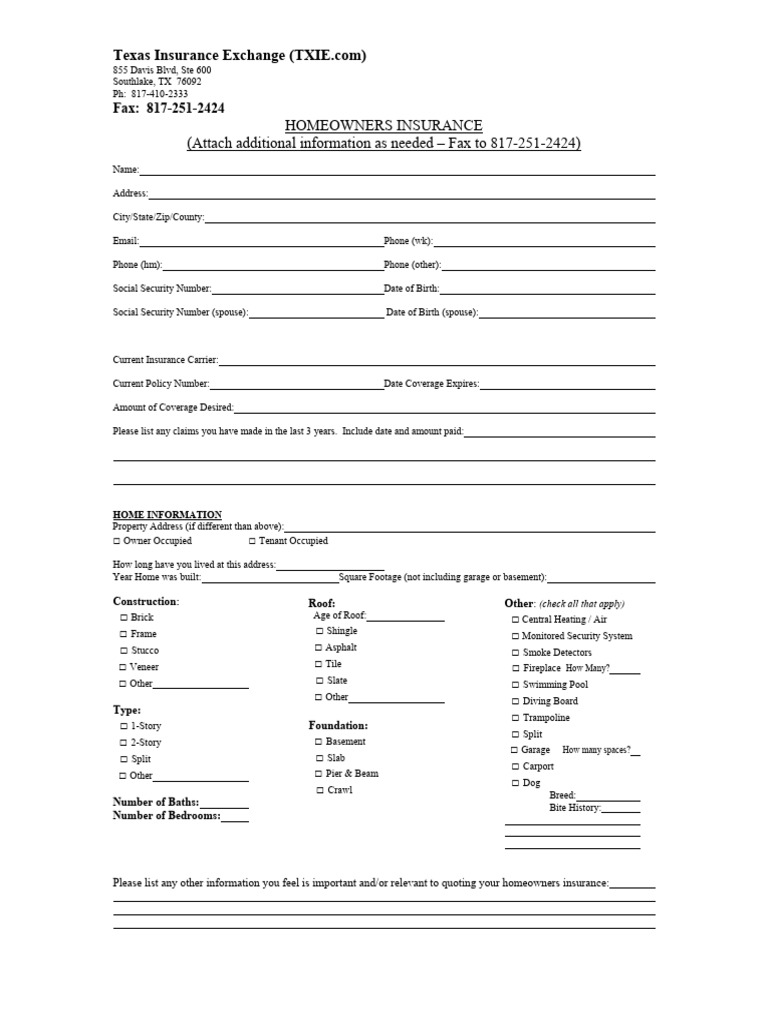 Homeowners Insurance Quote Form | PDF | Building Engineering ...