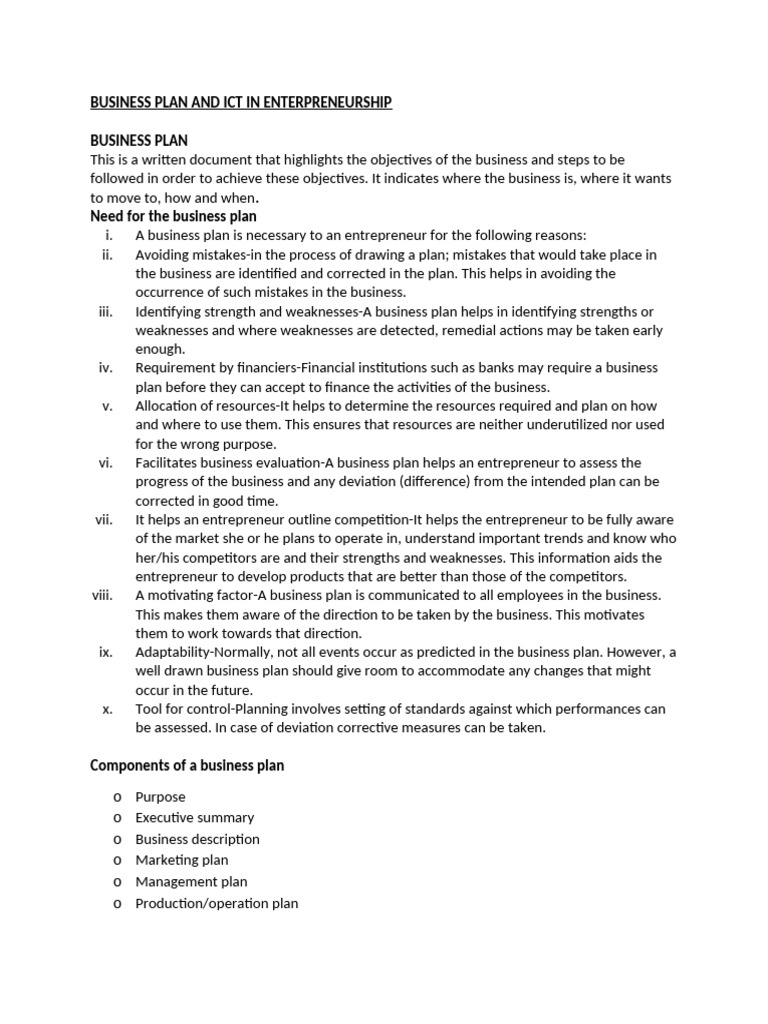 Business Plan and ICT in Entrepreneurship | PDF | Entrepreneurship ...