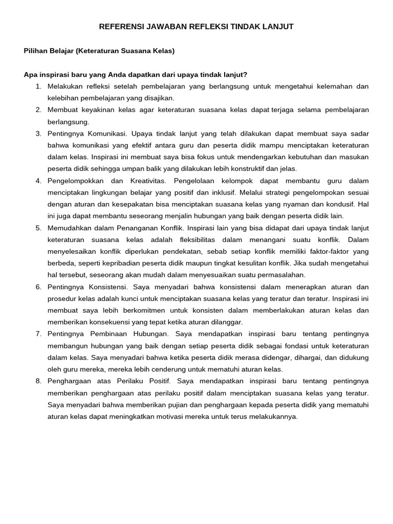 Refleksi Tindak Lanjut Keteraturan Kelas | PDF