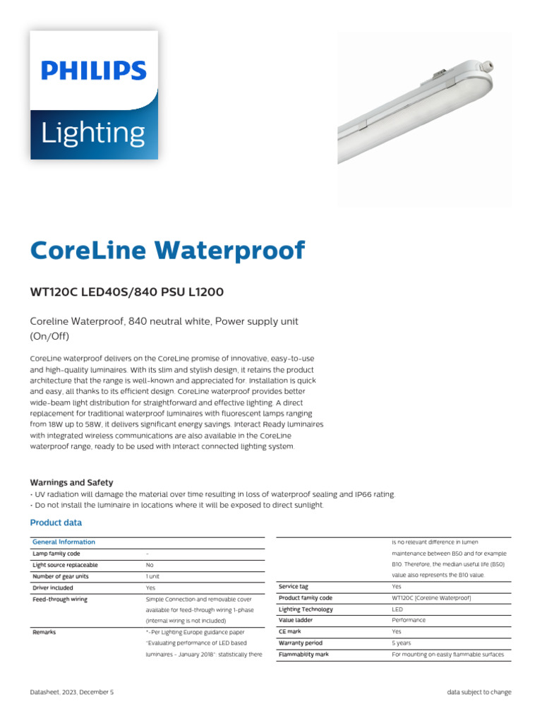 Celing Mounted-Water Proof LED - PHI-910500453338 - 100X1200mm IP65 41W ...