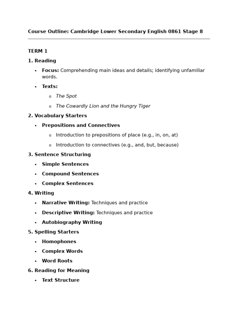 Course Outline YEAR 8 ENGLISH | PDF | English Language | Reading ...