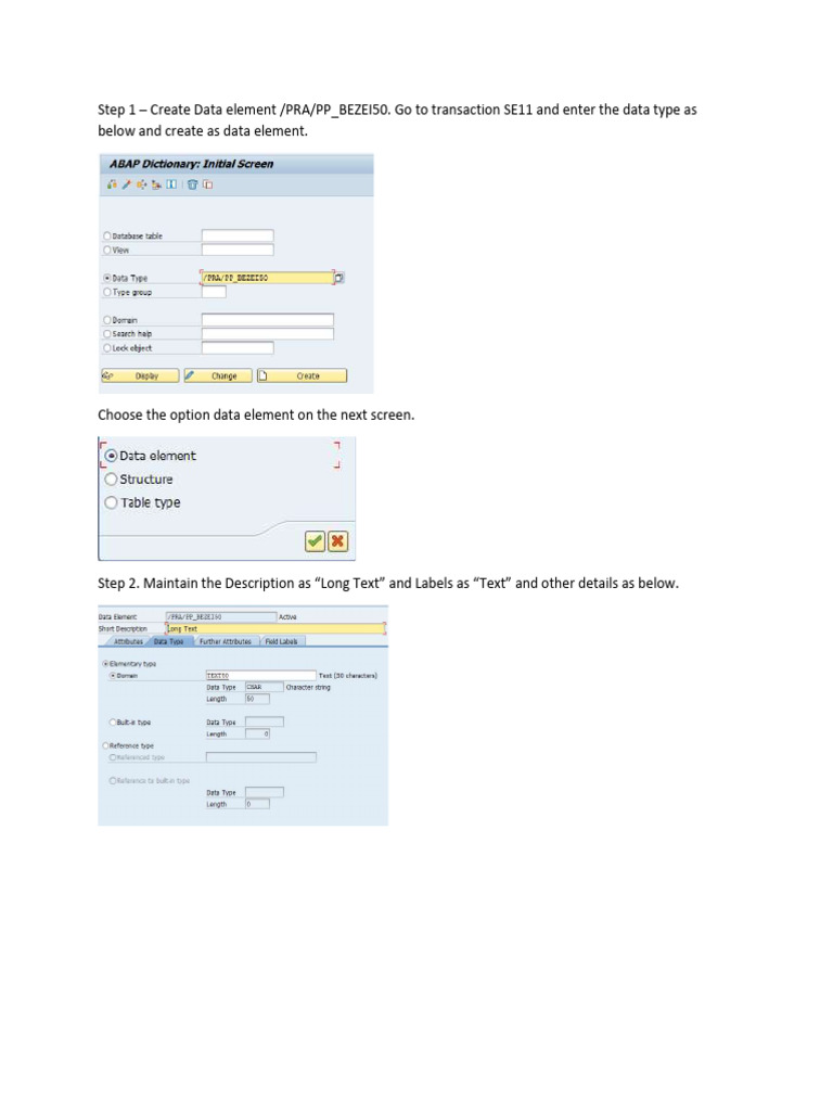 Create Data Elements in SAP SE11 | PDF