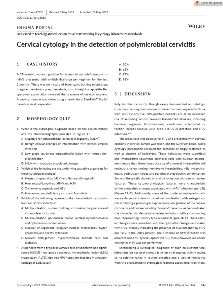 Cervical Cytology in The Detection of Polymicrobial Cervicitis | PDF | Cervical Cancer | Medical ...
