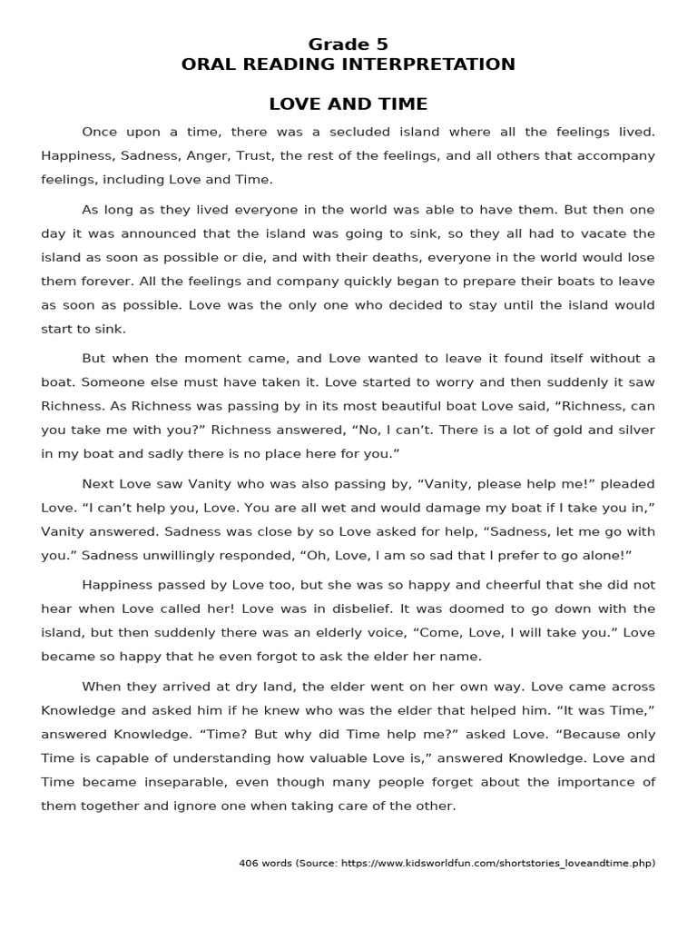 Oral Reading Interpretation Stories | PDF