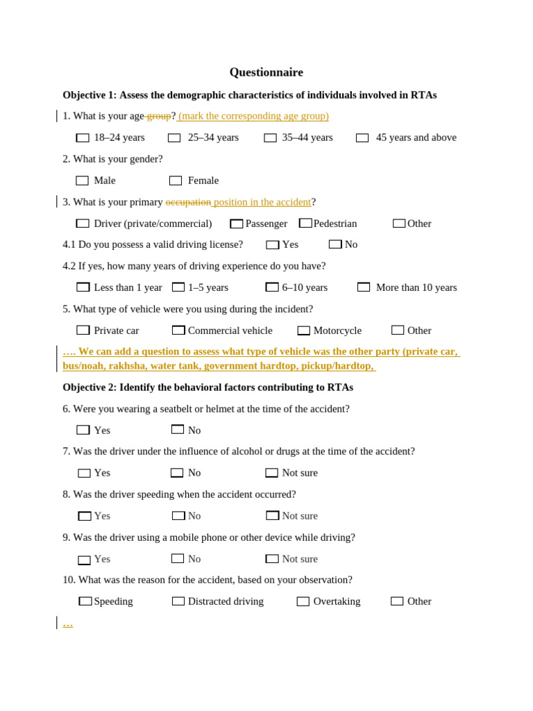 Questionnaire Commentssb | PDF | Traffic Collision | Road