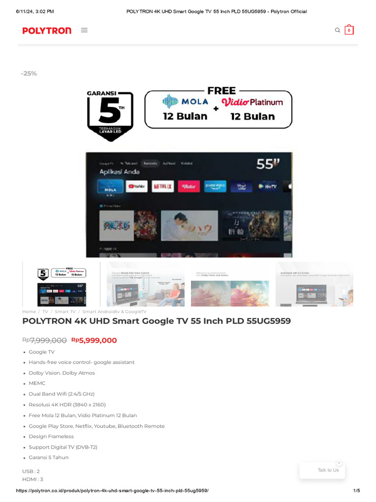 POLYTRON 4K UHD Smart Google TV 55 Inch PLD 55UG5959 - Polytron ...