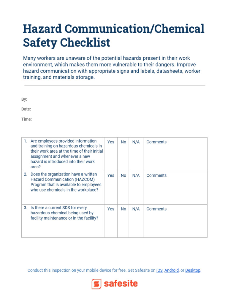 Hazard Communication Chemical Safety Checklist | PDF | Workplace ...