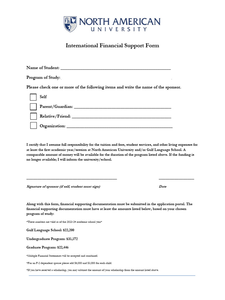International Financial Support Form | PDF