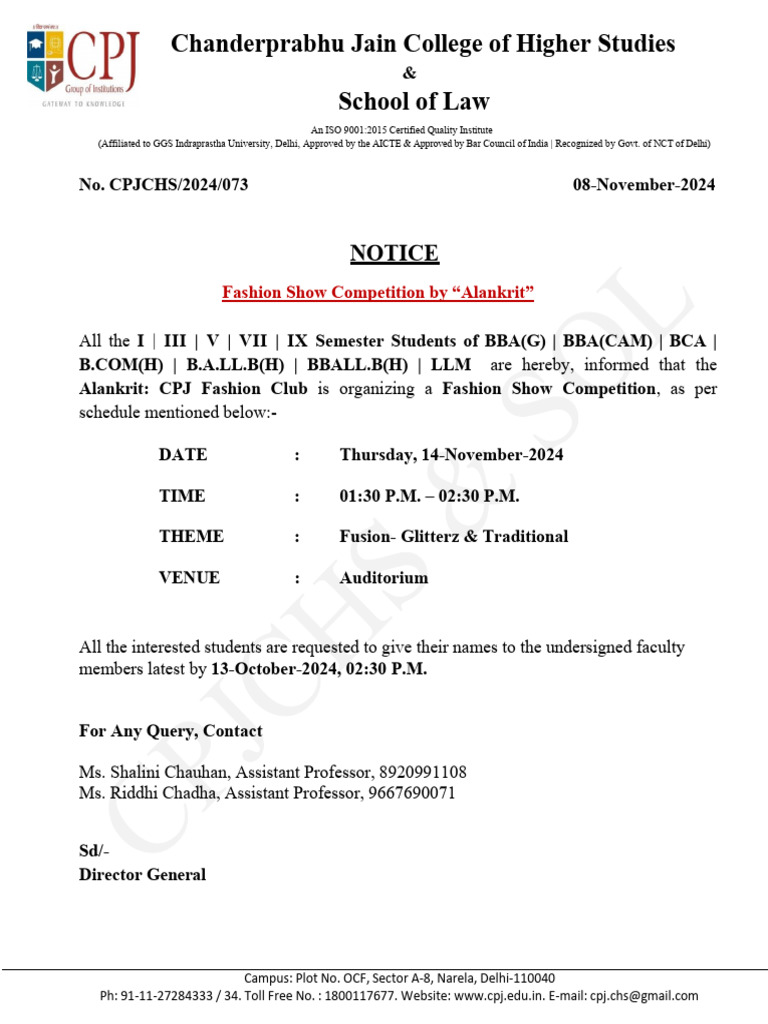 Notice No. 073 - Fashion Show Competition | PDF