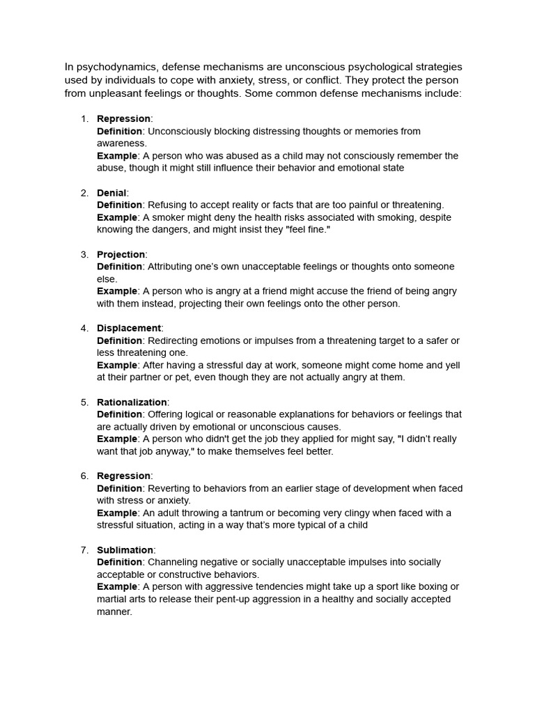 Defense Mechanisms (Psychodynamics) | PDF | Feeling | Psychology