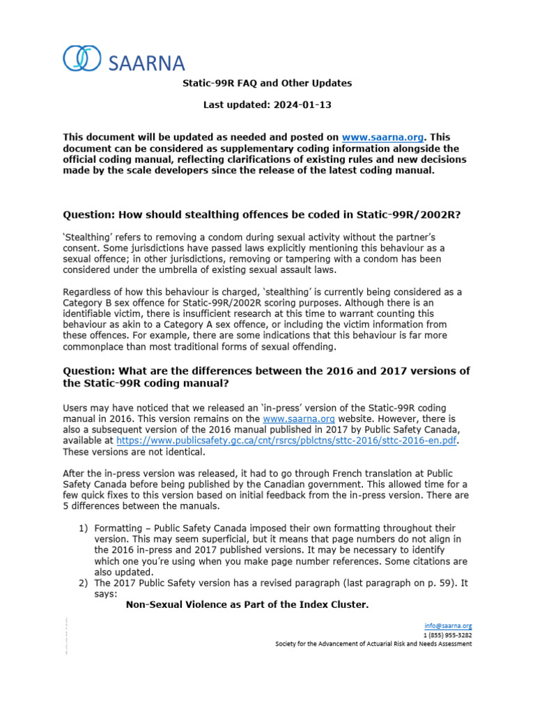 Static-99R FAQ 2024 01 | PDF | Mental Disorder | Insanity Defense