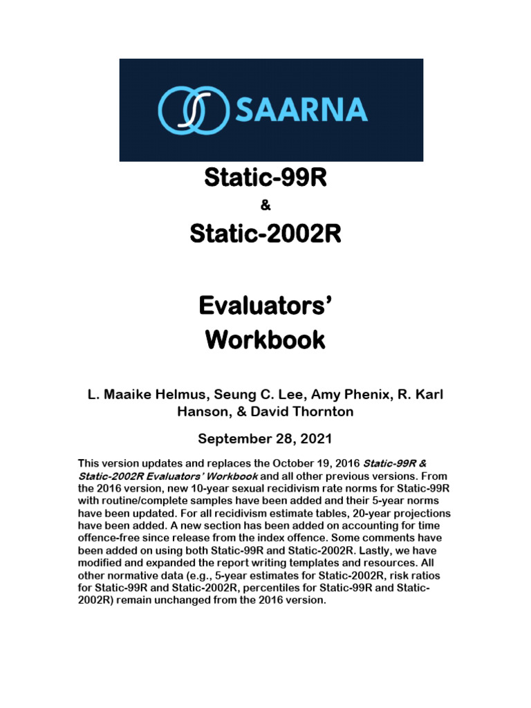Static-99R & Static-2002R Workbook 2021 | PDF | Sex Offender | Risk