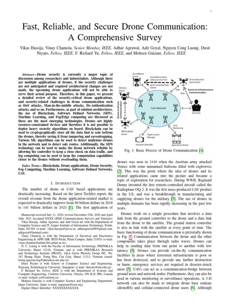 Fast, Reliable, and Secure Drone Communication: A Comprehensive Survey ...