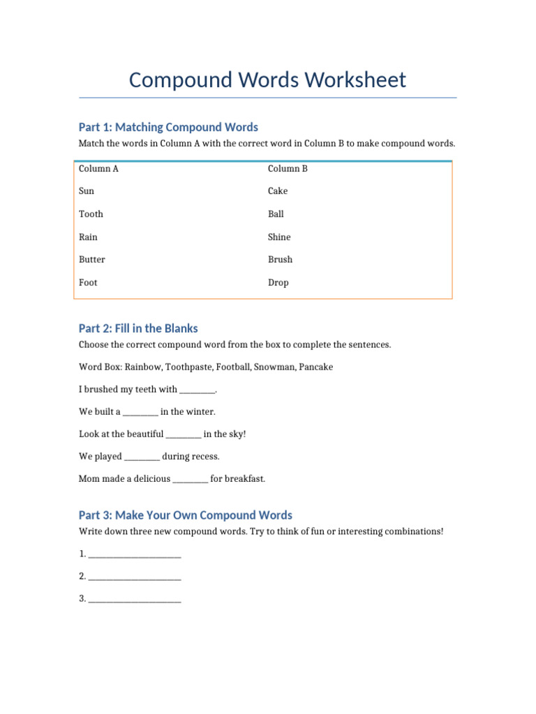 Compound Words Worksheet Grade 2 | PDF