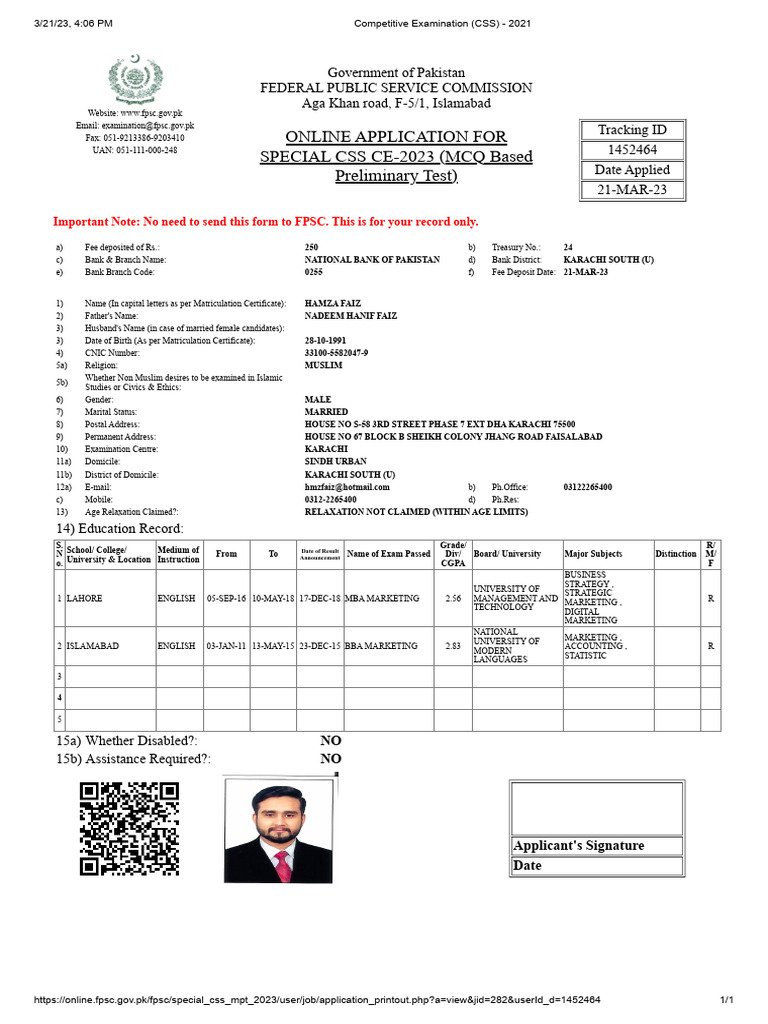 Competitive Examination (CSS) - 2021 | PDF | Karachi | Pakistan