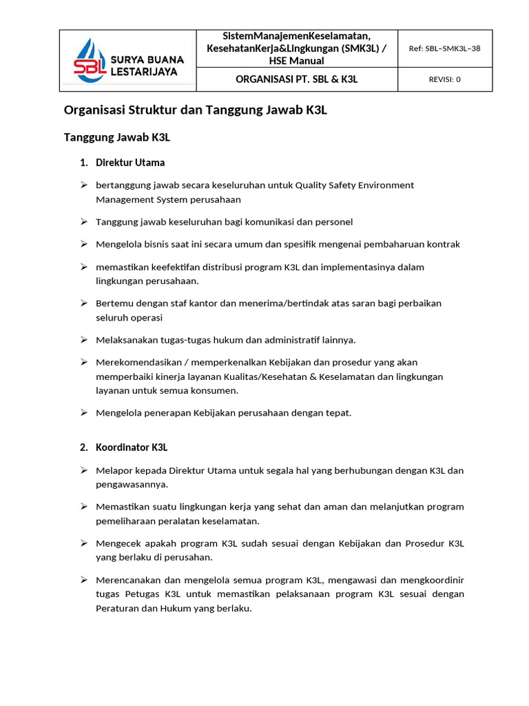 Organisasi Struktur Dan Tanggung JWB K3L | PDF
