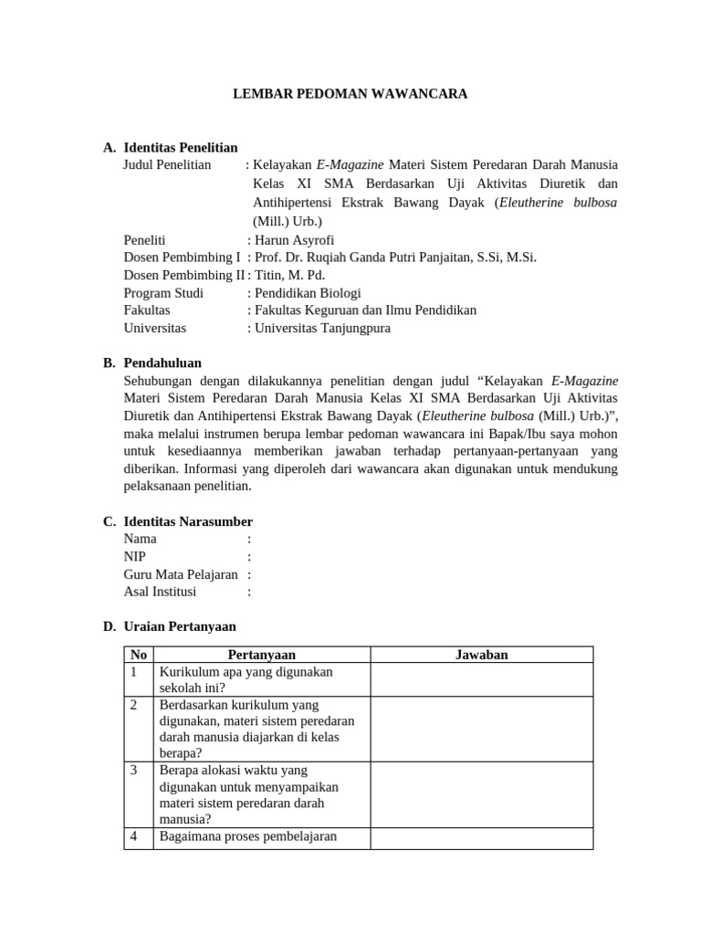 Lembar pedoman wawancara | PDF