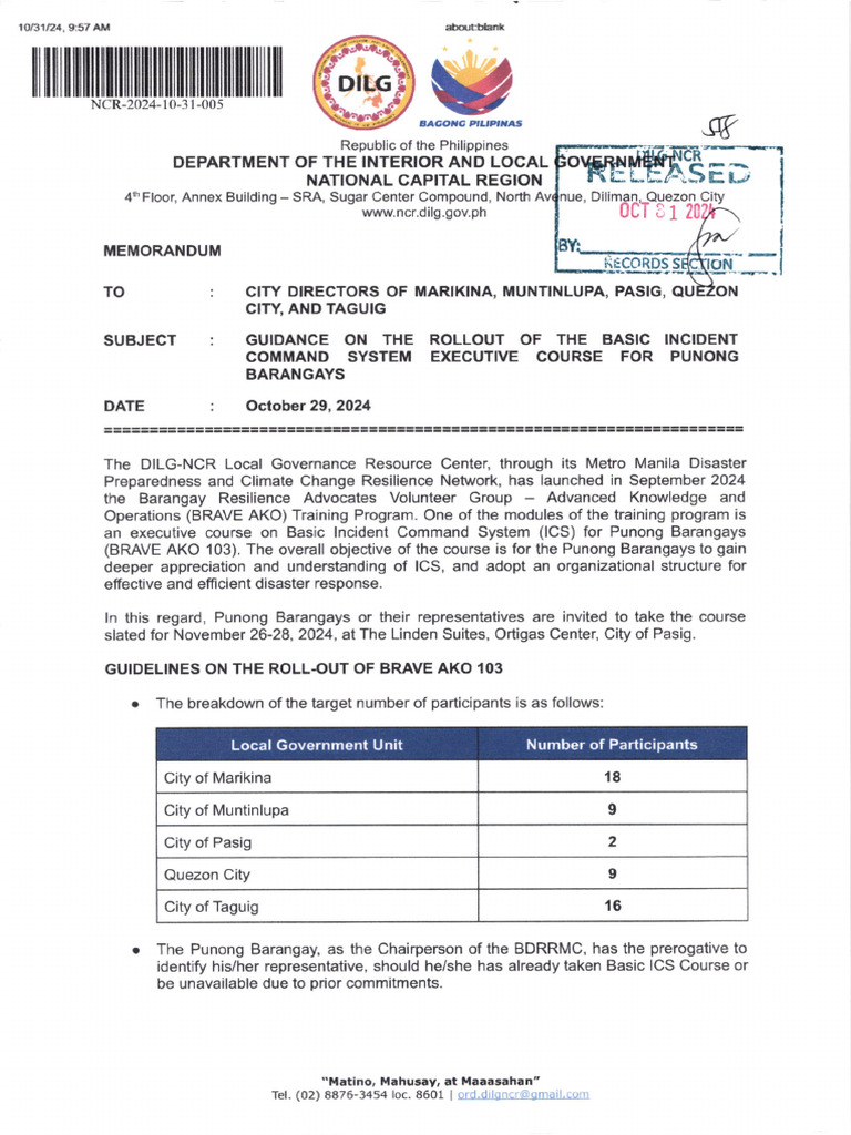 Memorandum - Guidance on the Roll-out of the Basic Incident Command ...