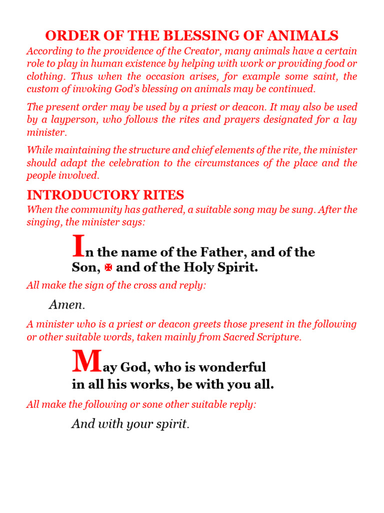 Order of The Blessing of Animal | PDF | Prayer | Blessing