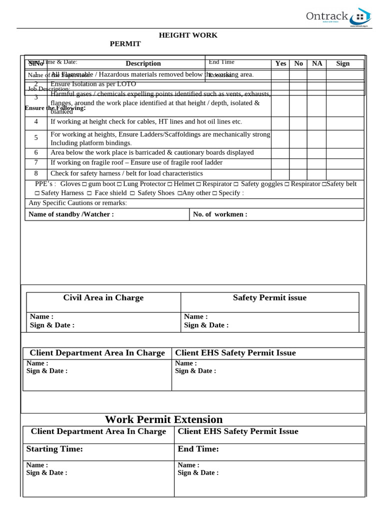 Height Work Permit | PDF