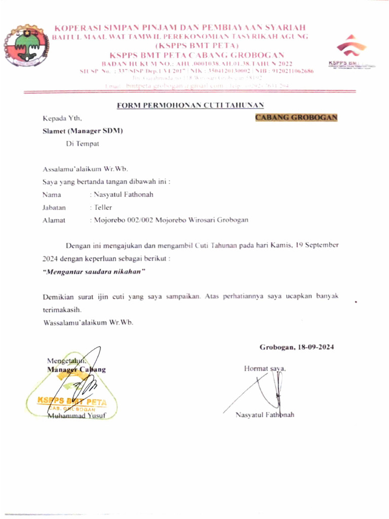 05.surat Keterangan Ijin Cuti-Nasyatul Fathonah-Cabang Grobogan ...