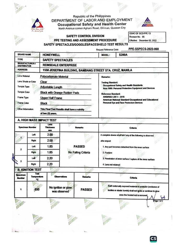 HW S200a Cert. | PDF