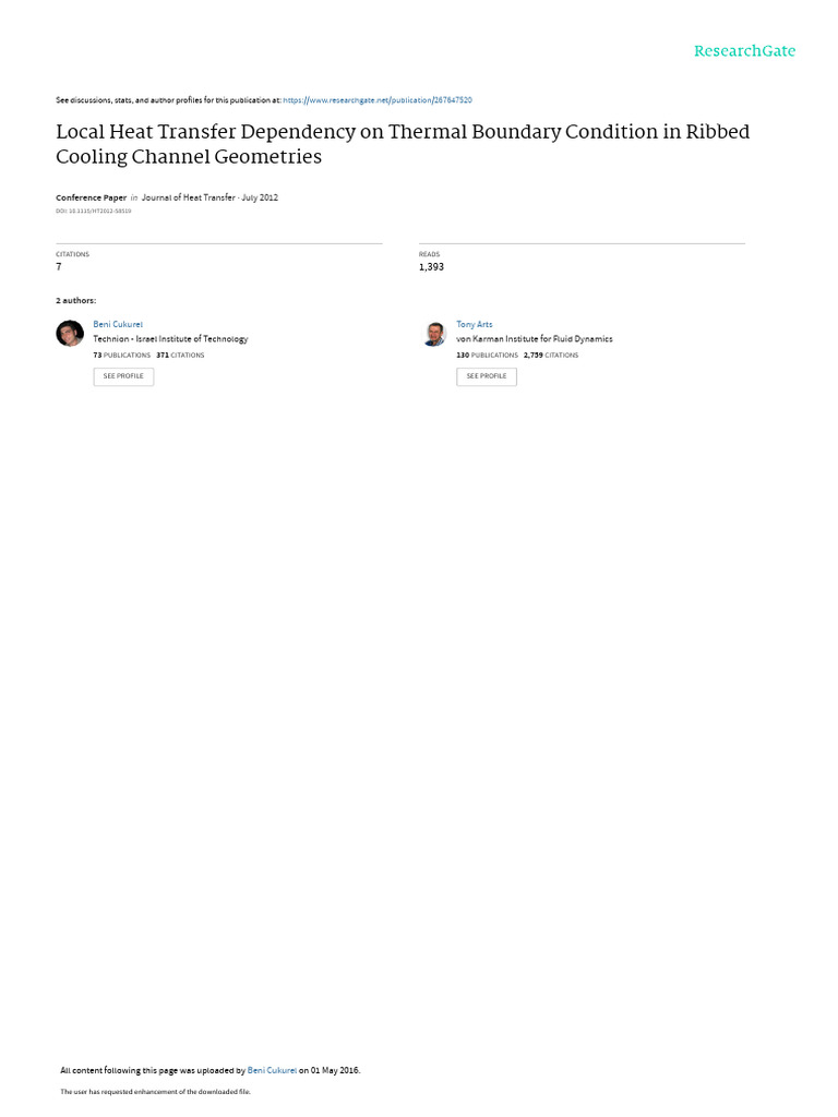 Local Heat Transfer Dependency On Thermal Boundary Condition in Ribbed Cooling Channel ...