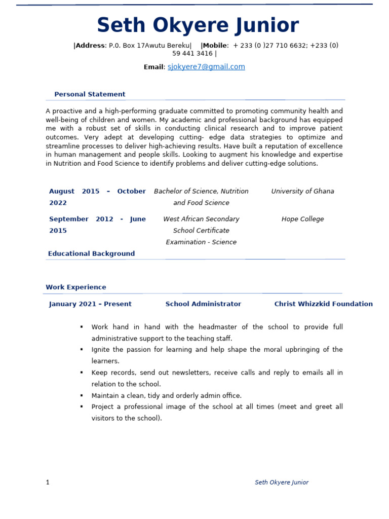 Seth Okyere CV | PDF | Health Care