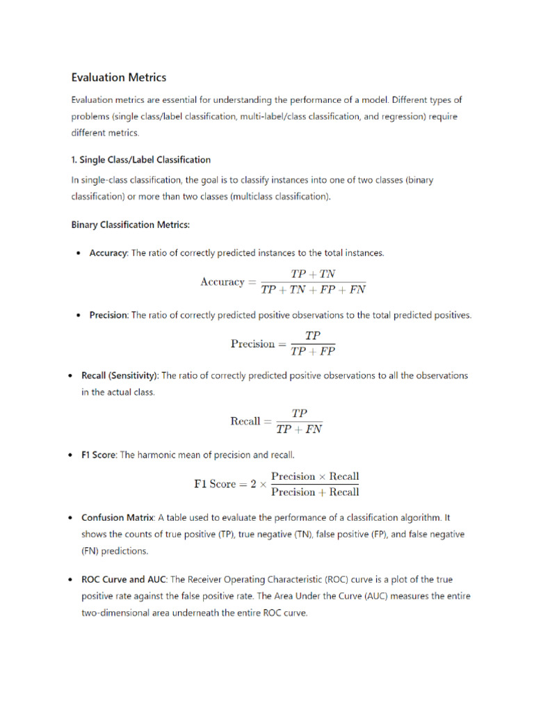 Evaluation Metrices (Classification & Regression) | PDF
