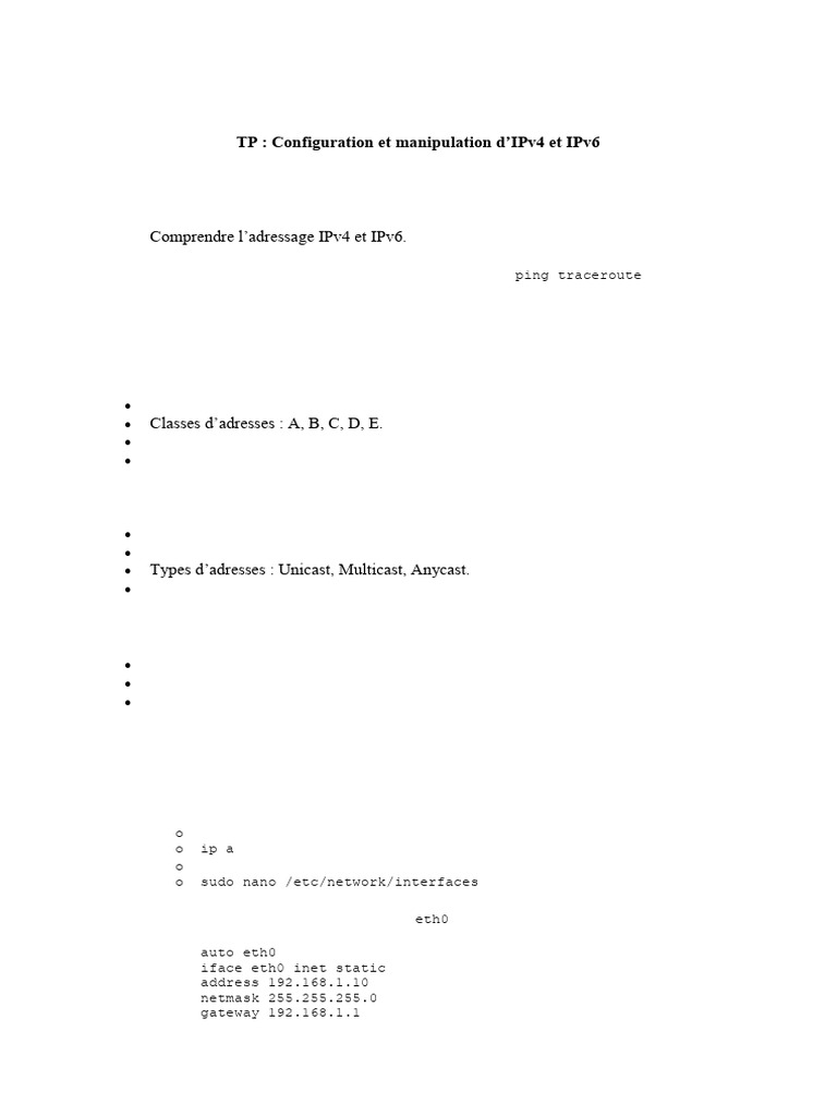 Configuration IPv4 et IPv6 : Guide Pratique | PDF | I Pv6 | Adresse IP