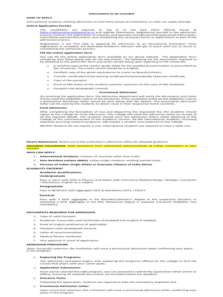 Information To Be Included-Draft | PDF | University And College ...