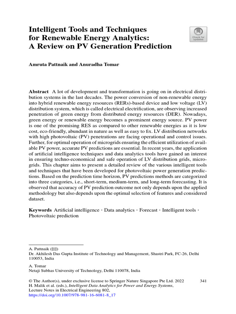 A Review On Pv Generation Prediction Pdf Artificial Neural Network Forecasting