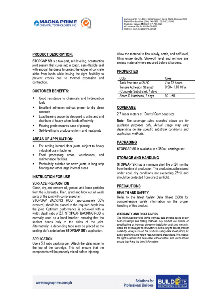TDS - STOPGAP SR (Revised) NEW | PDF | Concrete | Building Engineering