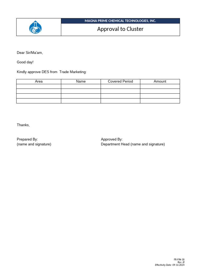 FR FIN 18 Approval To Cluster | PDF