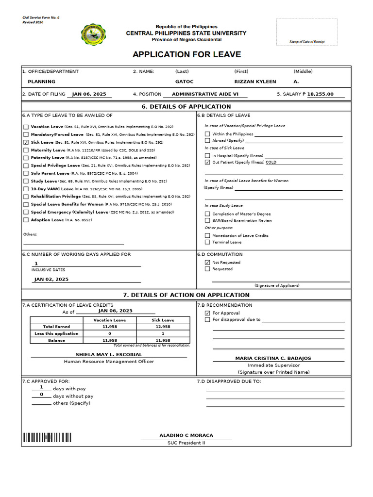 Gatoc Leave Application 213 | PDF