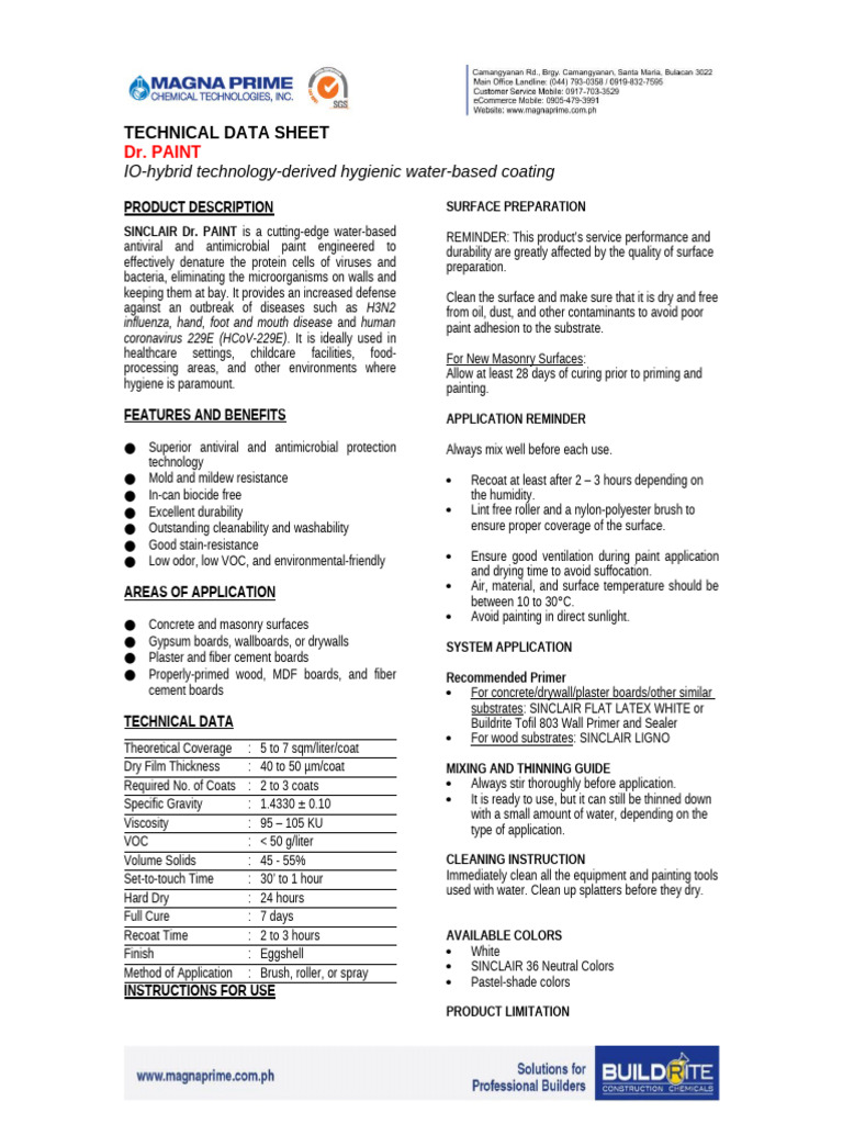 Tds - Dr. Paint R&D Draft Rev 1 | PDF | Drywall | Paint