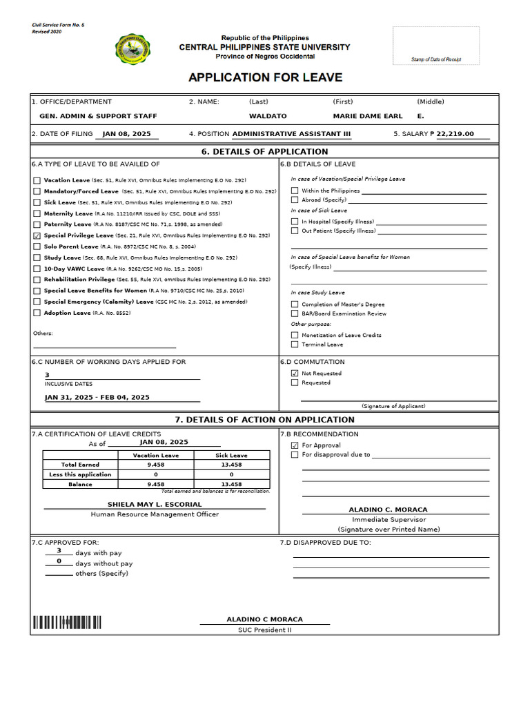 Waldato Leave Application 221 | PDF