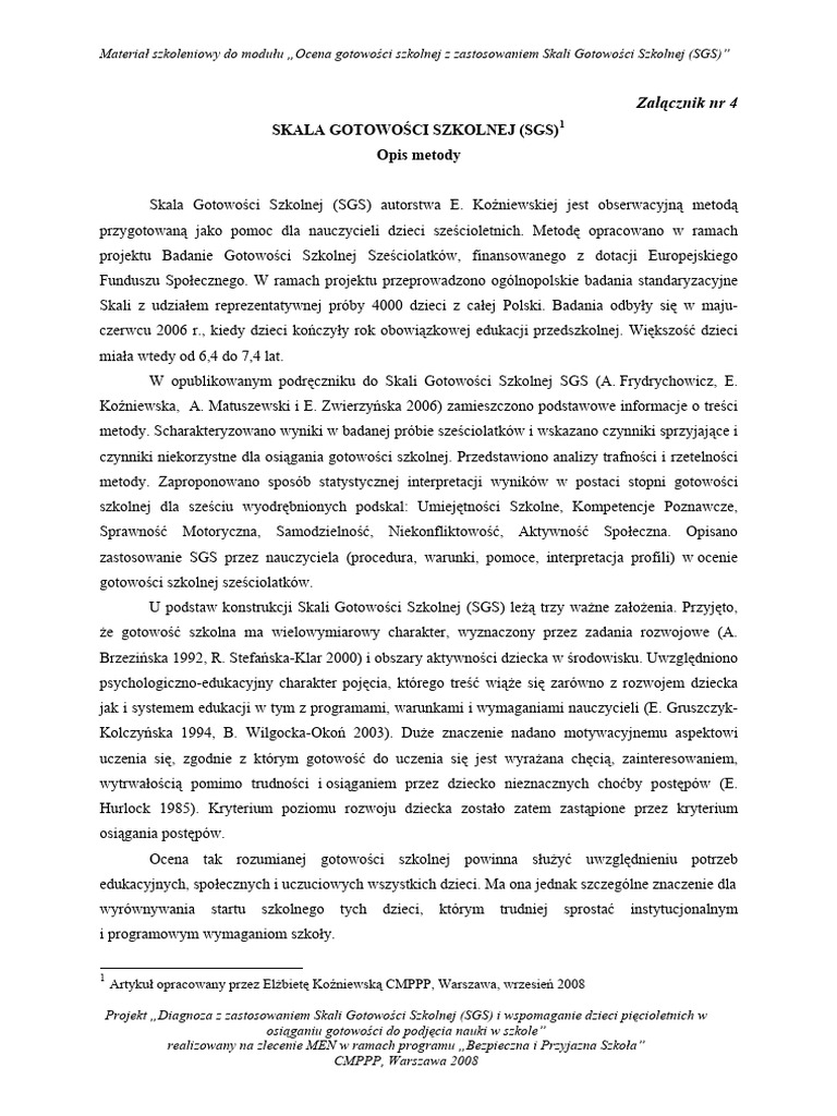 Skala Gotowosci Szkolnej (SGS) Opis Metody_ Zal Nr 4 | PDF