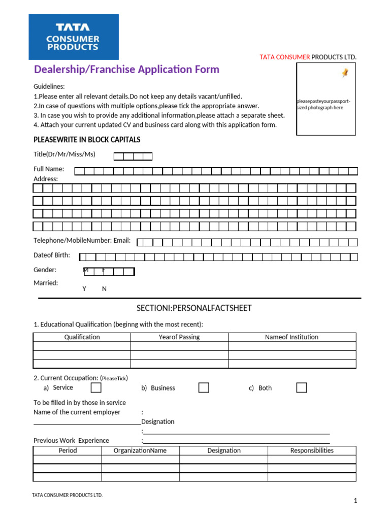 Franchise Application Form | PDF | Business | Private Law