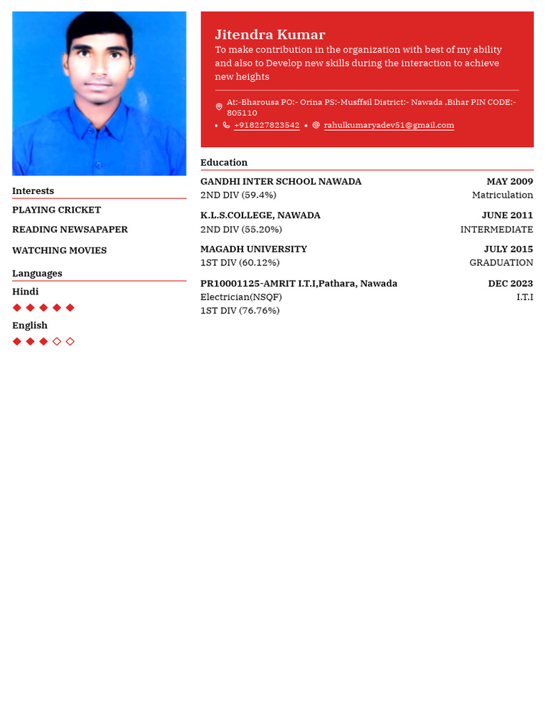 Jitendra Kumar's Skills and Education Profile | PDF