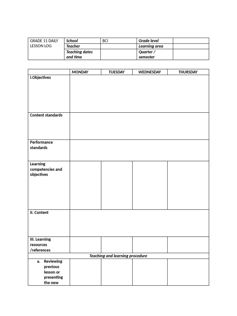 Grade 11 Daily Lesson Log | PDF