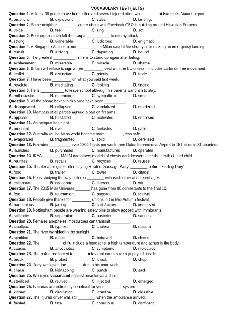 VOCABULARY TEST (IELTS).doc | PDF | Medical Specialties | Clinical Medicine