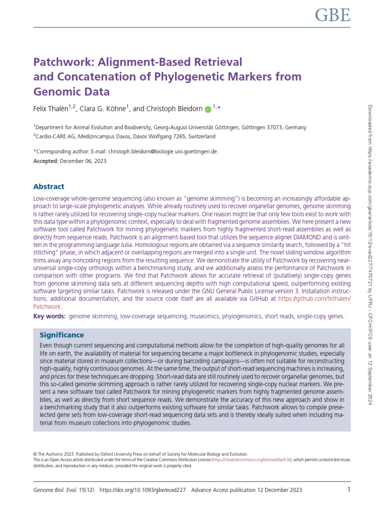 Thalén et al. - 2023 - Patchwork Alignment-Based Retrieval and Concatena | PDF | Sequence ...