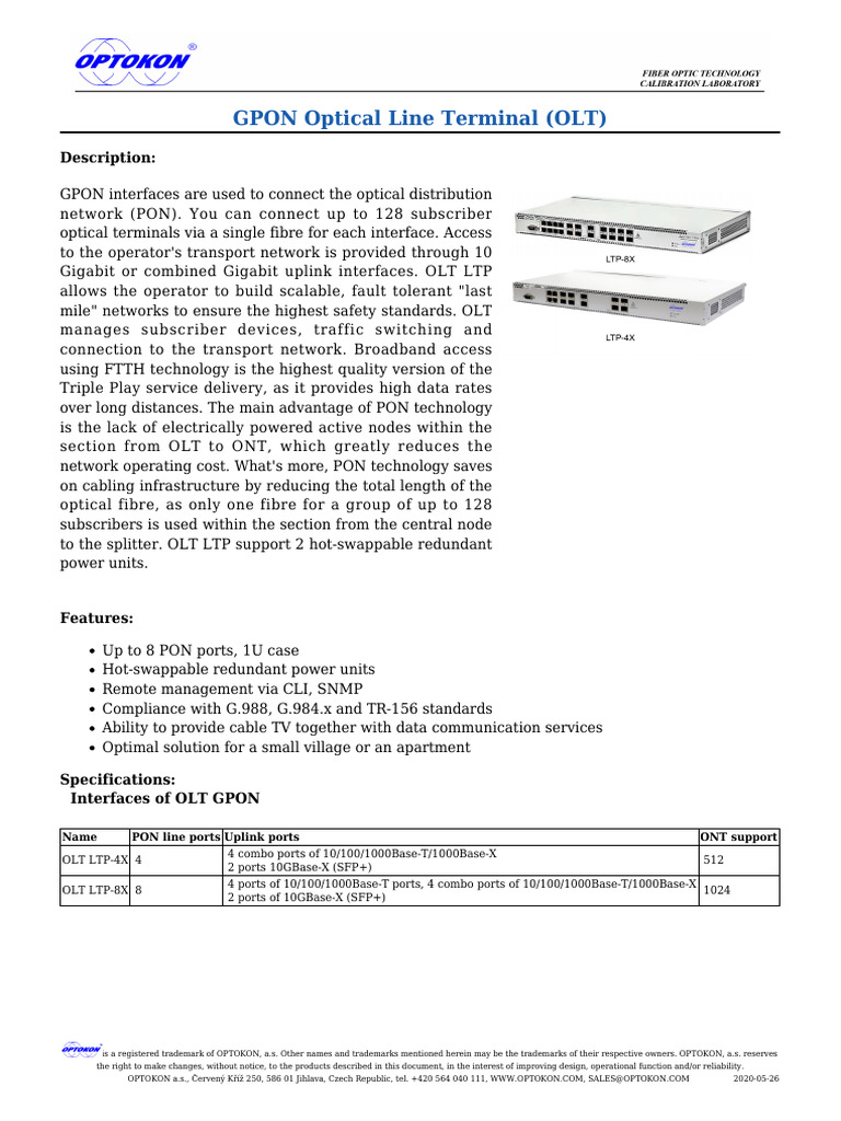GPON Optical Line Terminal (OLT) - 2020!05!26 - v000 | PDF | Network ...